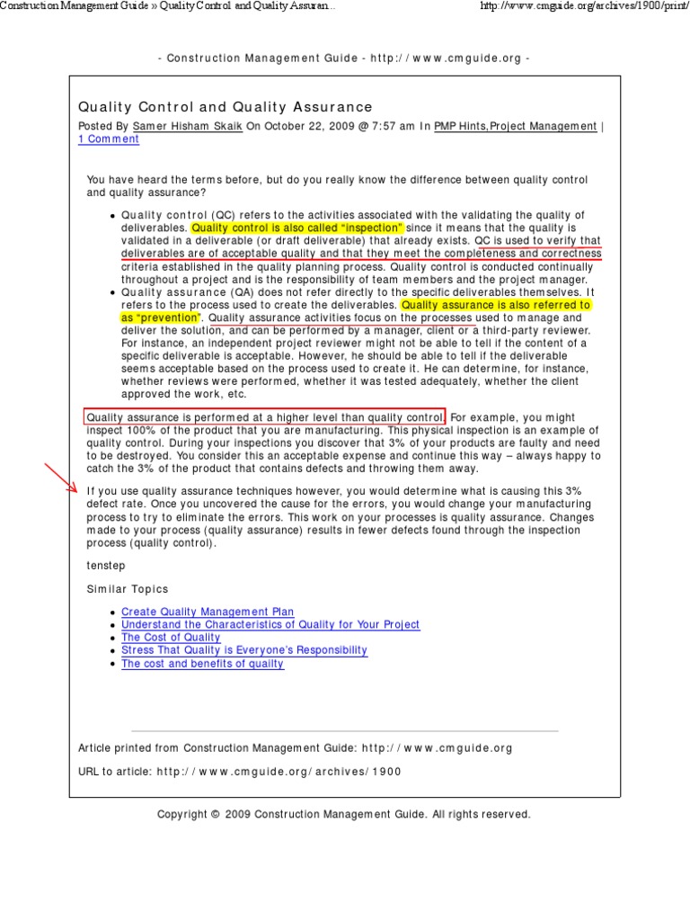 Quality Control and Quality Assurance | PDF | Quality Assurance ...