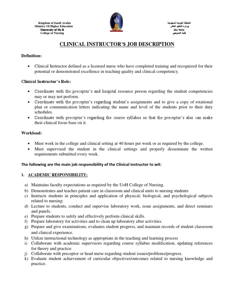 Clinical Instr Job Description | PDF | Nursing | Competence (Human ...