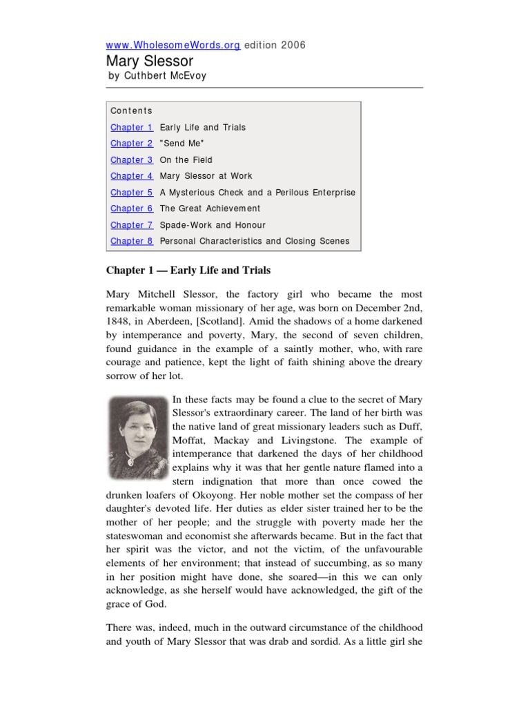 Mary Slessor: Chapter 1 - Early Life and Trials | PDF | Religion And Belief