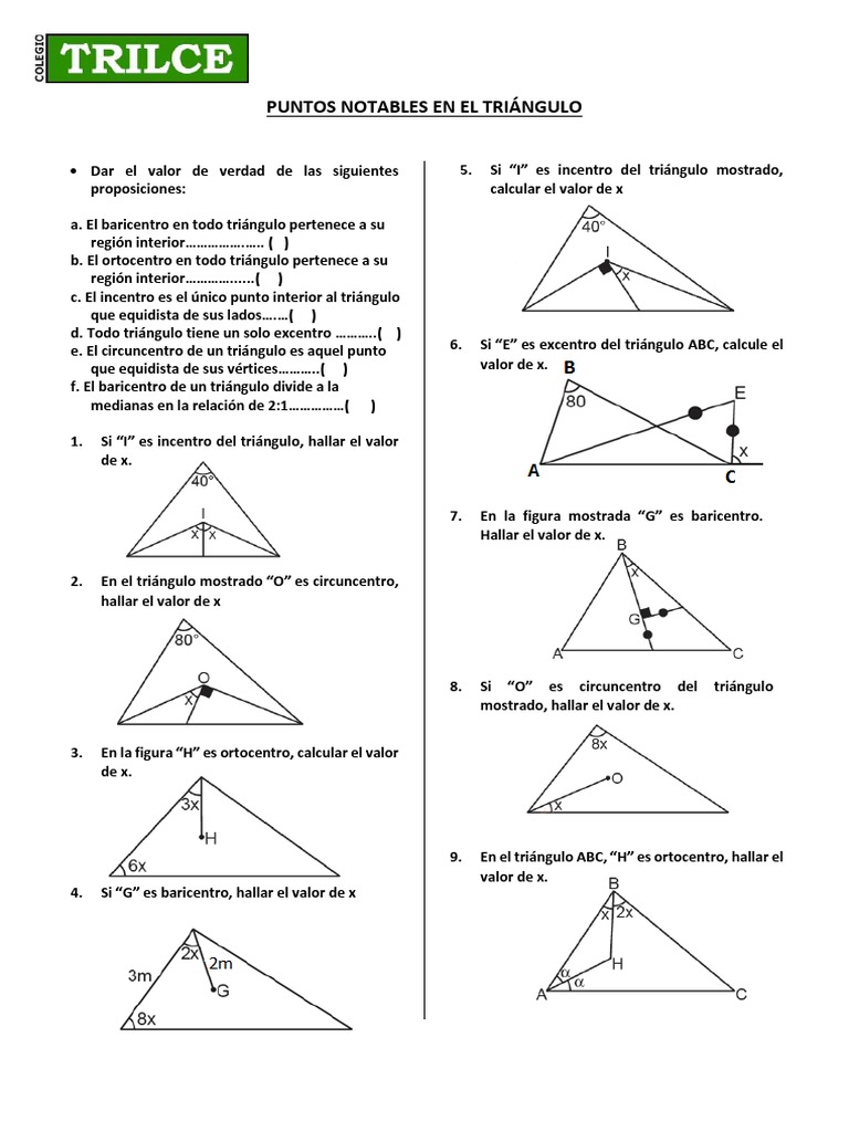 Hoja De Trabajo Del Circuncentro LÍNEAS NOTABLES EJERCICIOS RESUELTOS