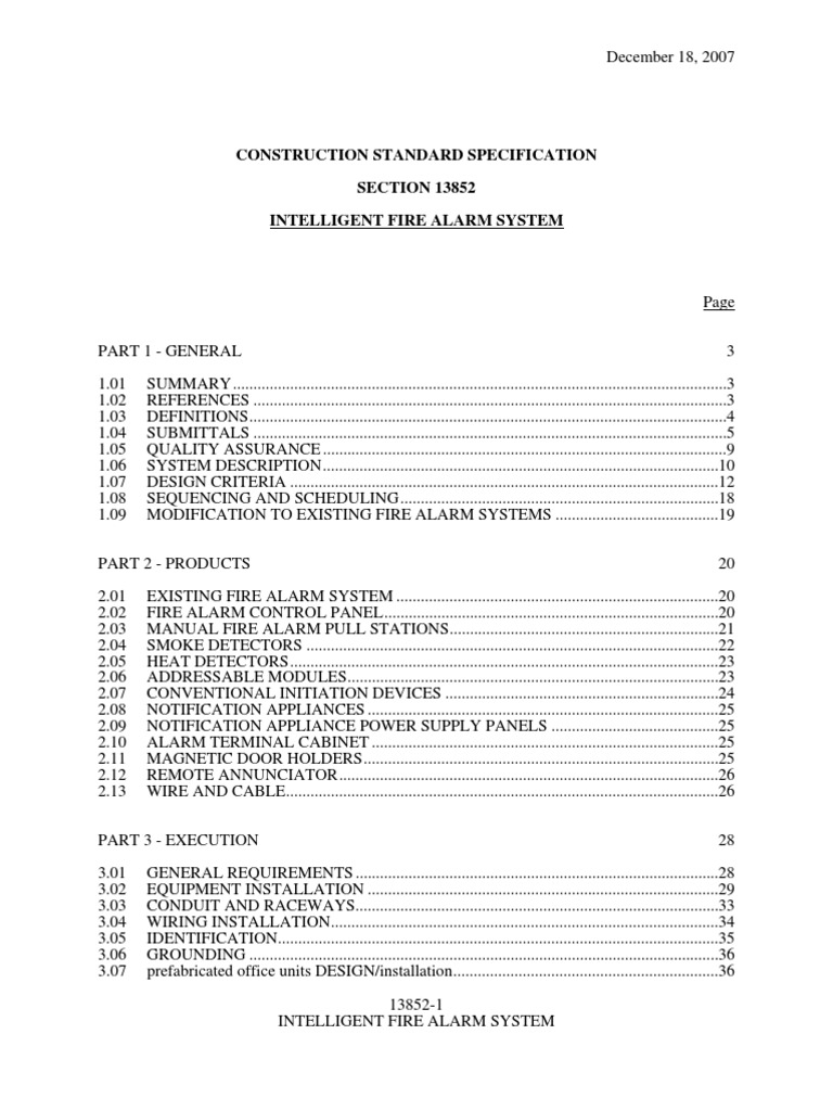 Intelligent Fire Alarm System - Construction Standard Specification ...