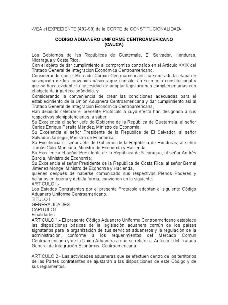 Codigo Aduanero Uniforme No | PDF | aduana | Arancel