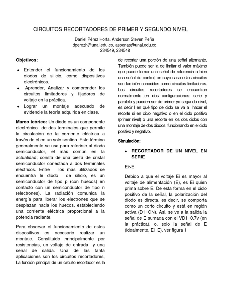 Circuitos Recortadores de Primer y Segundo Nivel | PDF | Diodo | Semiconductores