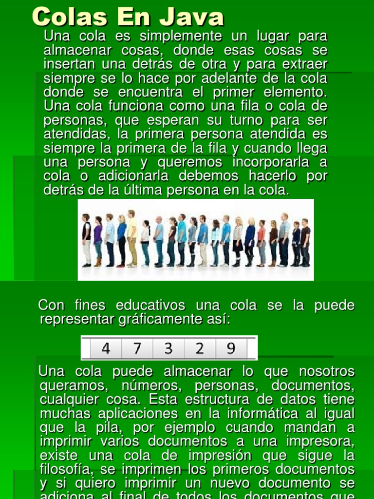 Colas en Java | PDF | Cola (tipo de datos abstractos) | Estructura de ...