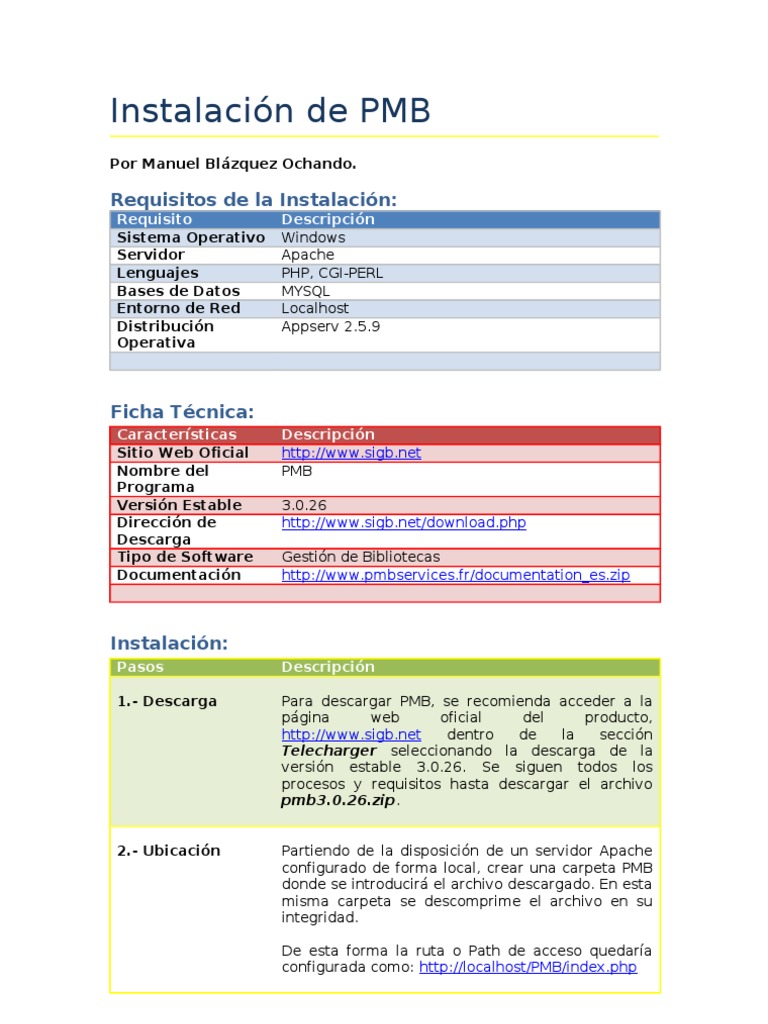 Instalacion PMB | PDF | Mi sql | Servidor HTTP Apache