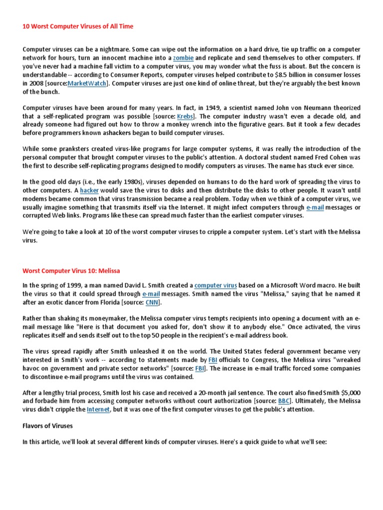 10 Worst Computer Viruses of All Time | PDF | Computer Virus ...