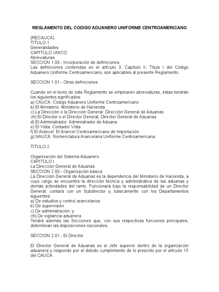 Reglamento Del Codigo Aduanero Uniforme Centroamericano | PDF | Guía de carga | aduana