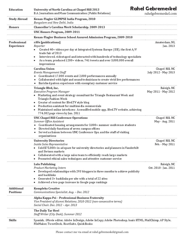 Rahel Gebremeskel Resume | PDF | University Of North Carolina At Chapel ...
