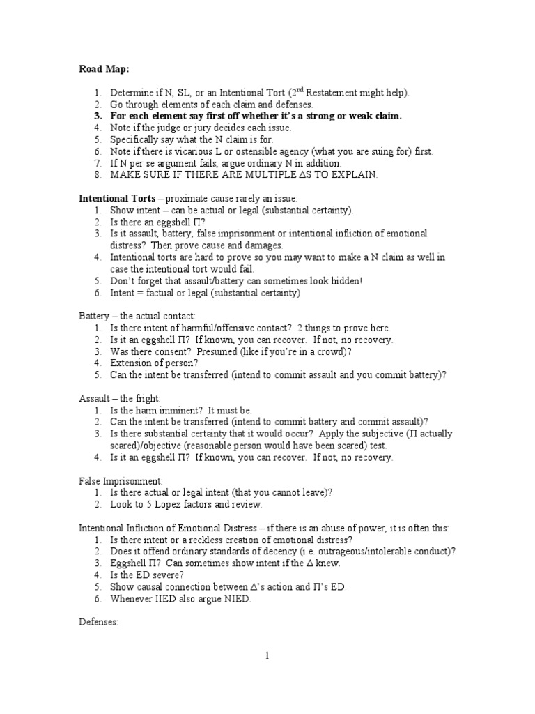 Tort Law Case Analysis Outline and Argument Roadmap | PDF | Tort | Assault
