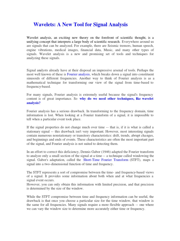 Wavelets: A New Tool For Signal Analysis | PDF | Wavelet | Fourier Analysis