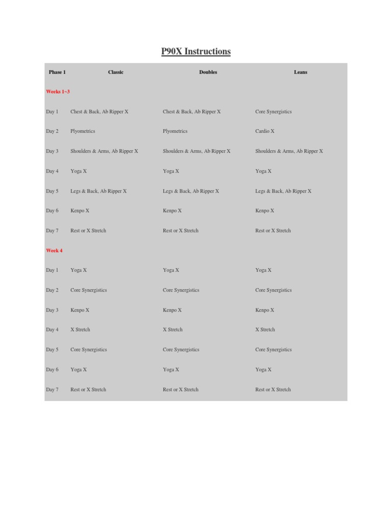 P90X Instructions: Phase 1 Classic Doubles Leans | PDF | Abdomen ...