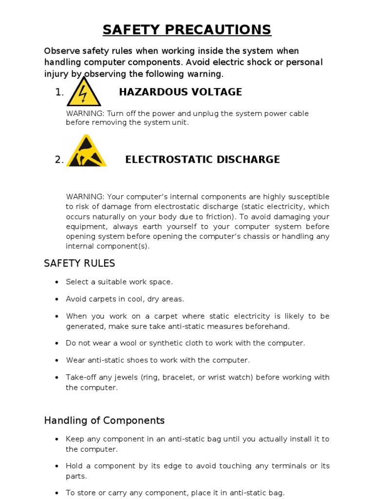 Computer Laboratory Safety Precautions | PDF