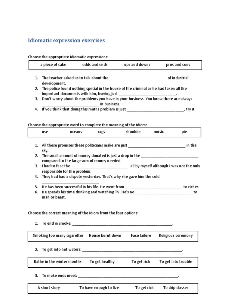 Idiomatic Expression Exercises | PDF | Idiom