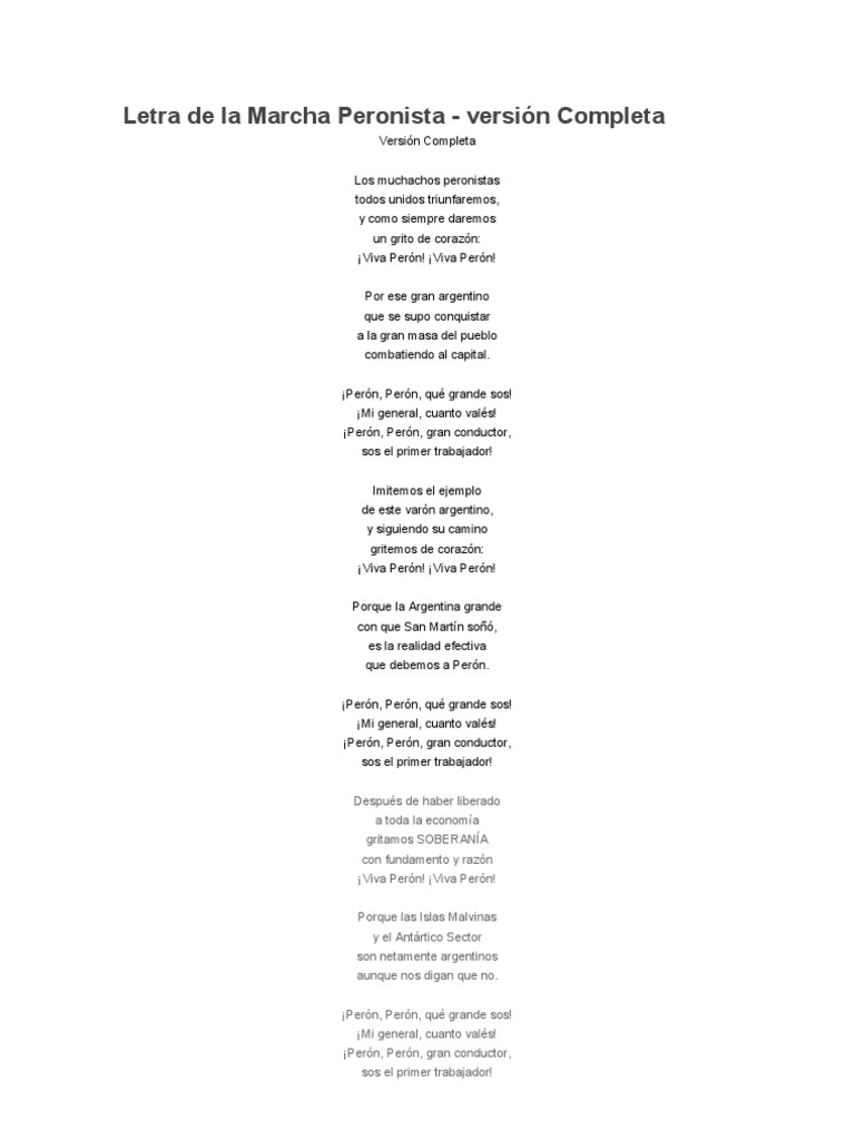 Letra de La Marcha Peronista | PDF