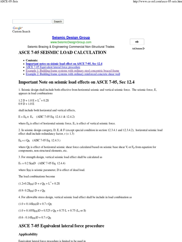 Asce 7-05 Seismic Load Calculation | PDF | Framing (Construction ...