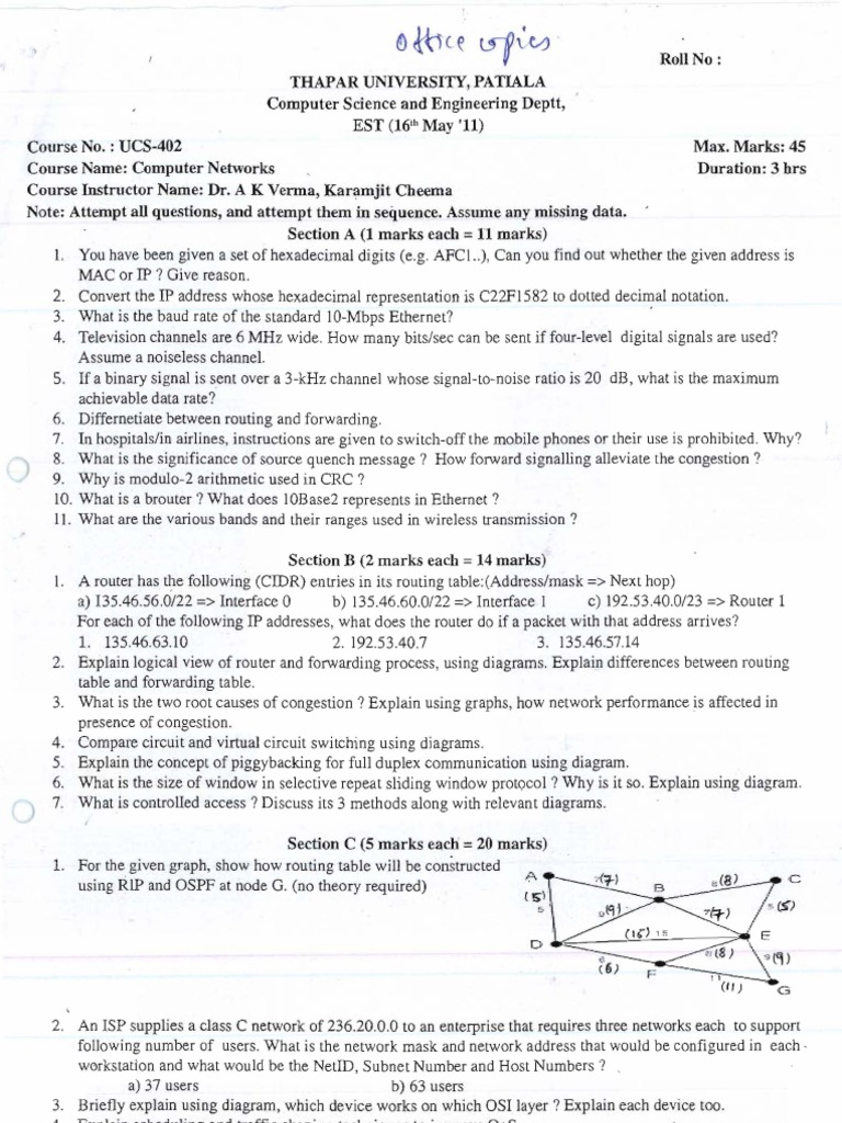Computer Networks Exam: Questions Covering IP Addressing, Congestion ...