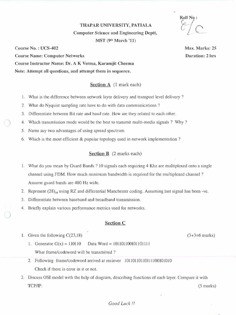 Computer Networks Exam Questions | PDF