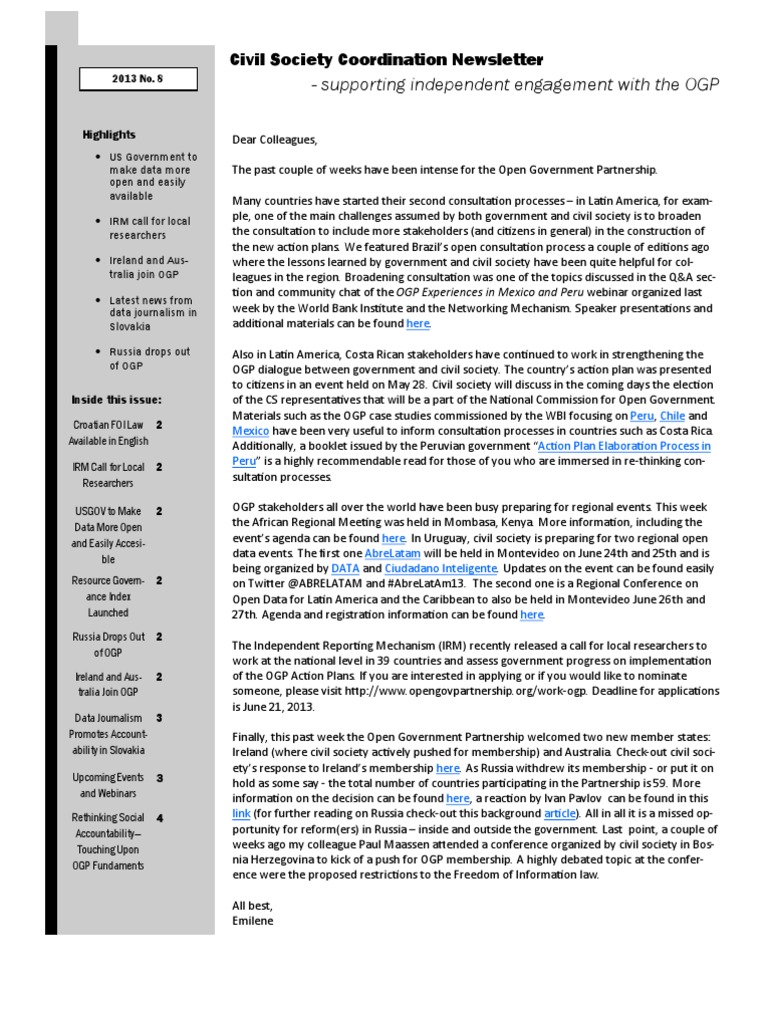 CSC Newsletter May - 2013 No. 8 | PDF | Governance | Accountability