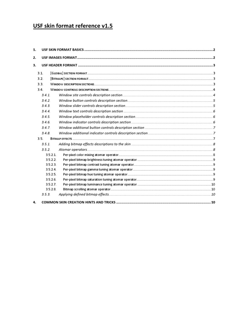 USF Skin Format Reference | PDF | File Format | Data Compression