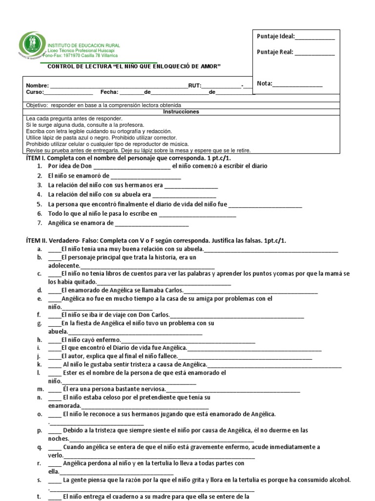 El Niño Que Enloqueció de Amor Prueba | PDF