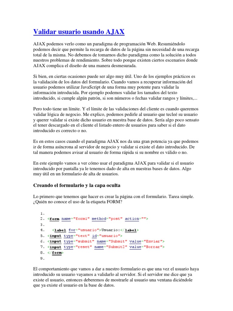 Validar Usuario Usando AJAX | PDF | Ajax (Programación) | Servidor web
