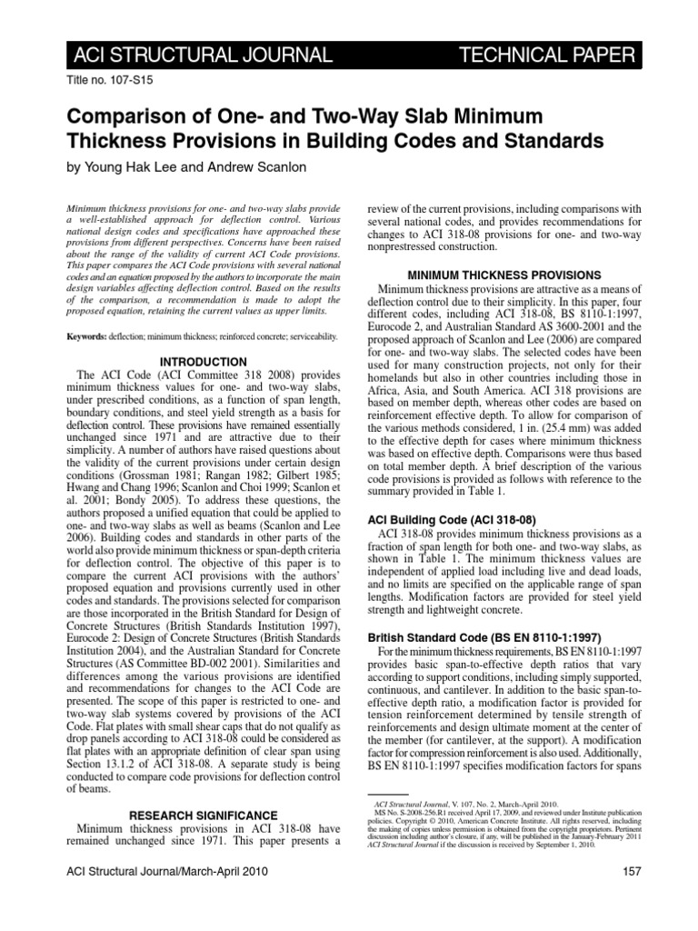 Comparison of One-And Two-Way Slab Minimum Thickness Provisions in ...