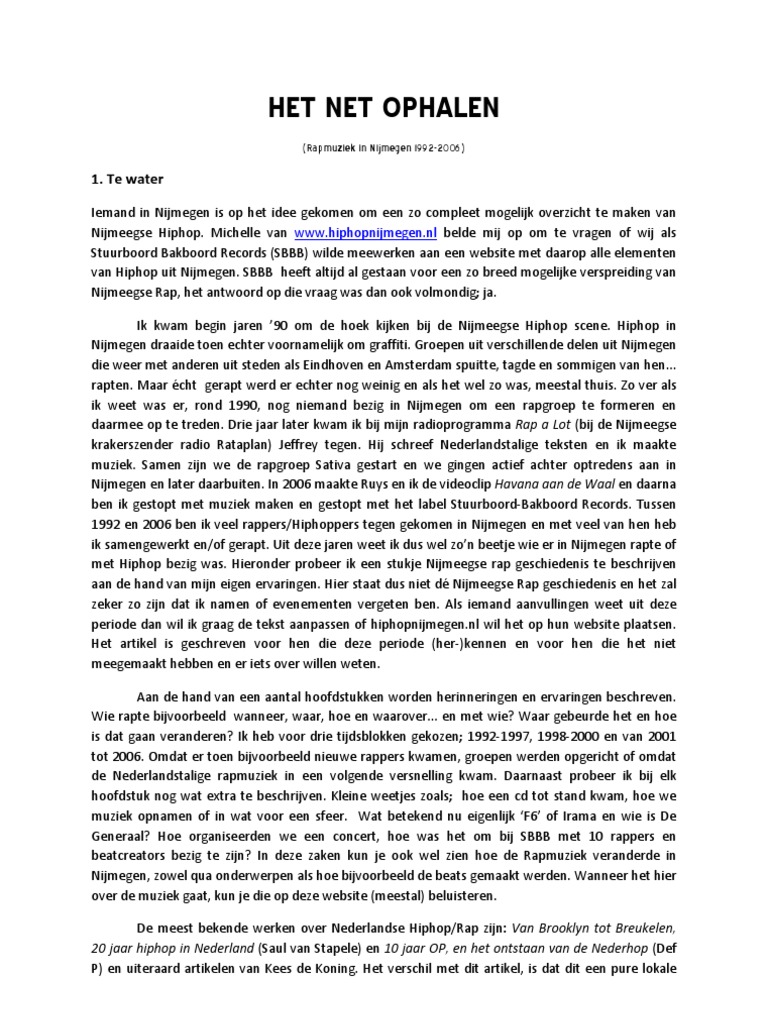 Het Net Ophalen (Rapmuziek in Nijmegen 1992 - 2006 Door Ketama) | PDF
