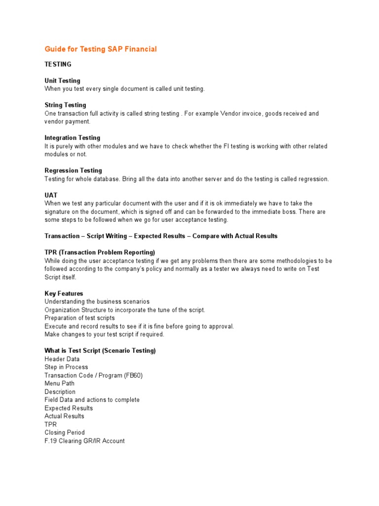 Guide For Testing Sap Financial Unit Pdf Information Technology 0031