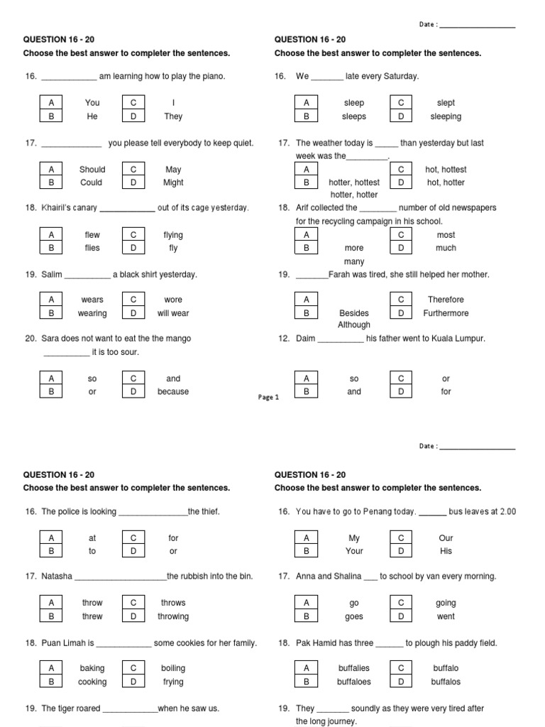 SAL English UPSR Grammar Q16 20 | PDF | Foods