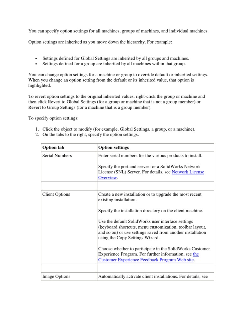 Option Tab Option Settings: Network License | PDF | Installation ...