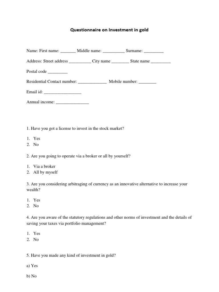 Questionnaire On Investment in Gold | PDF