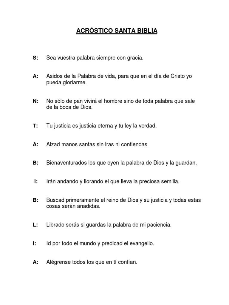 Acrostico Santa Biblia 11 | PDF | Religión y espiritualidad