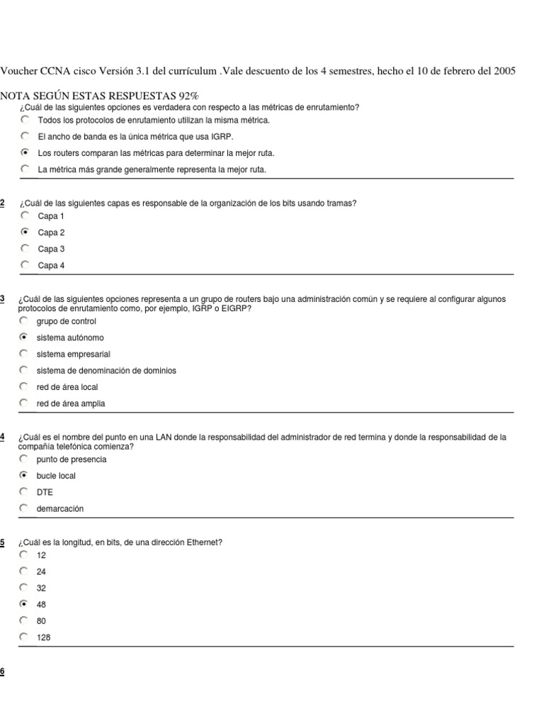 Ccna Semestre 4 Examen Voucher 31 92 Pdf Enrutador Computación