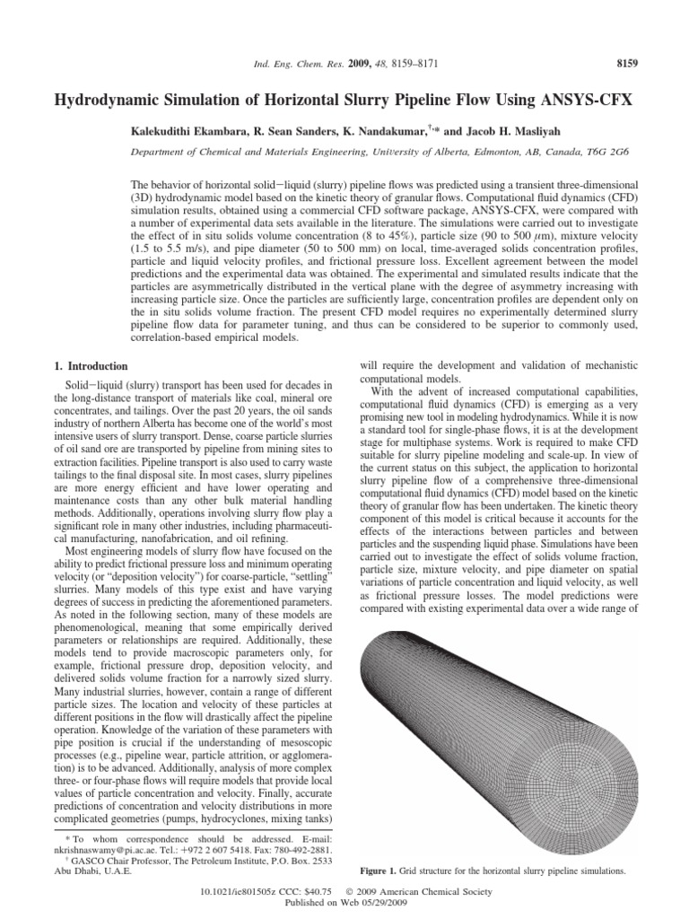 Hydrodynamic Simulation of Horizontal Slurry Pipeline Flow Using ANSYS ...