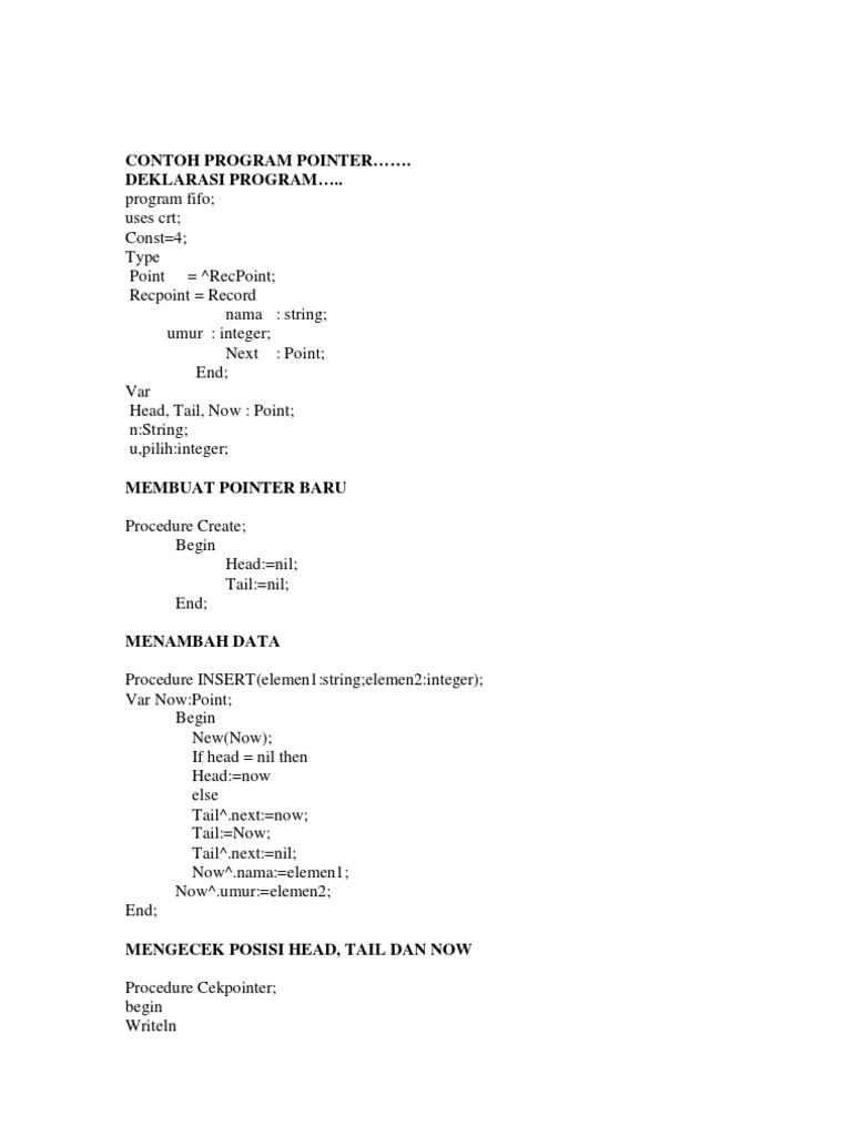 Contoh Program Pointer . Deklarasi Program . | PDF