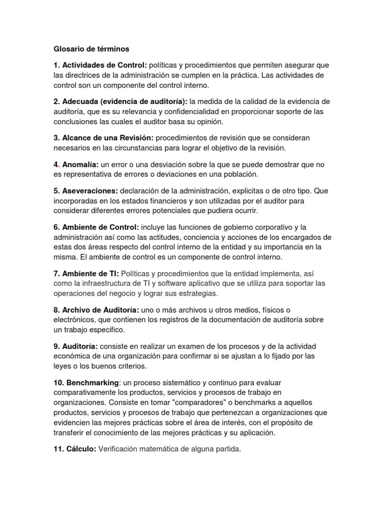 Auditoria Glosario de Terminos | PDF | Auditoría financiera | Contralor