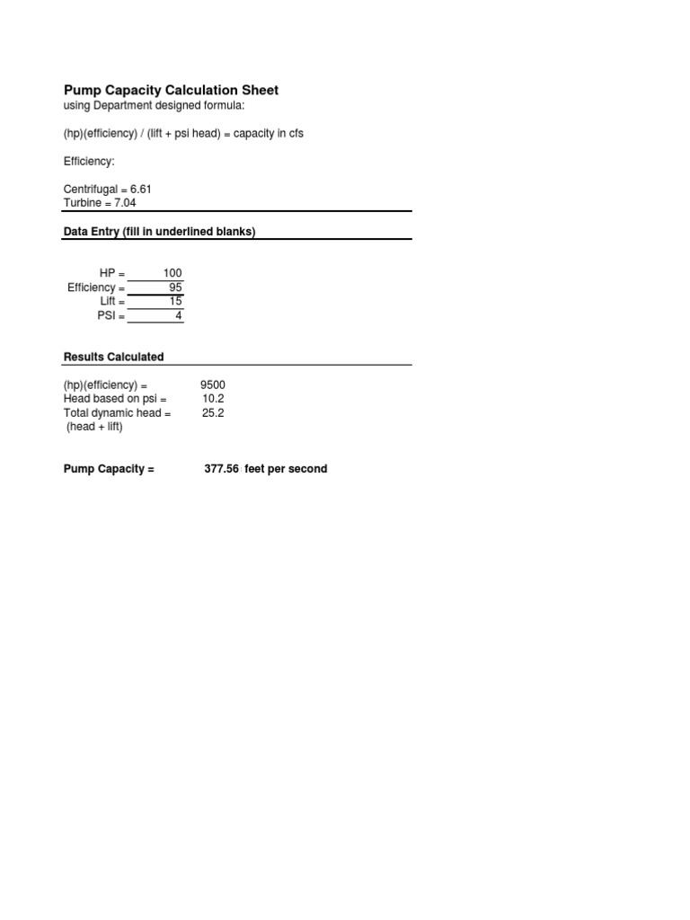 Water Pump Rate Calculation | PDF
