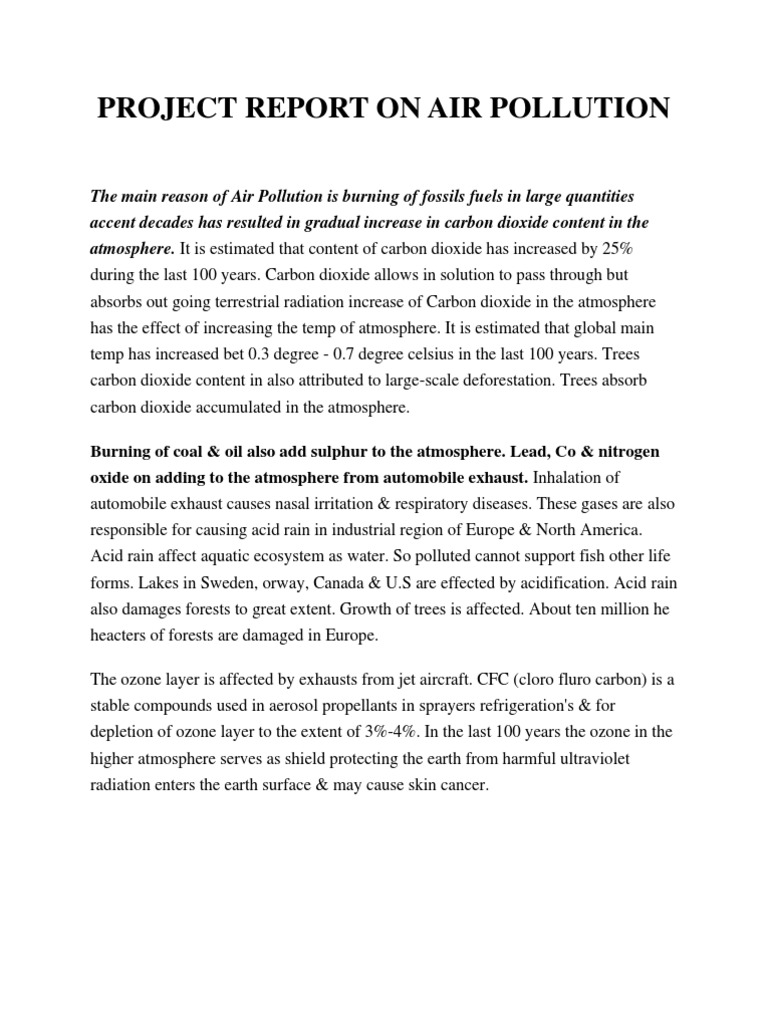 Project Report On Air Pollution | PDF | Pollution | Air Pollution