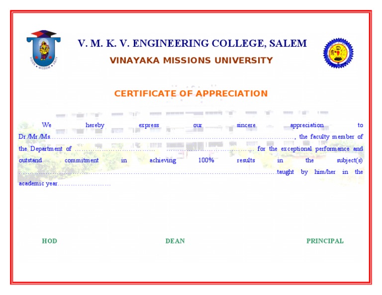 V. M. K. V. Engineering College, Salem: Vinayaka Missions University | PDF