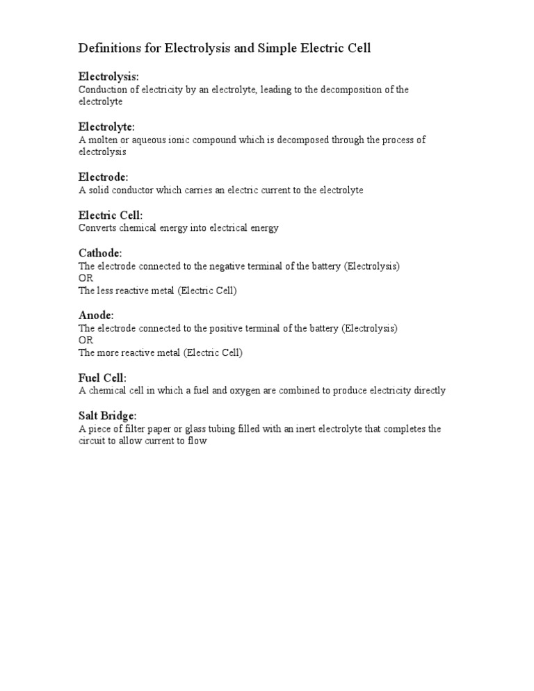 Basics of Electrolysis & Electric Cells | PDF | Science & Mathematics ...