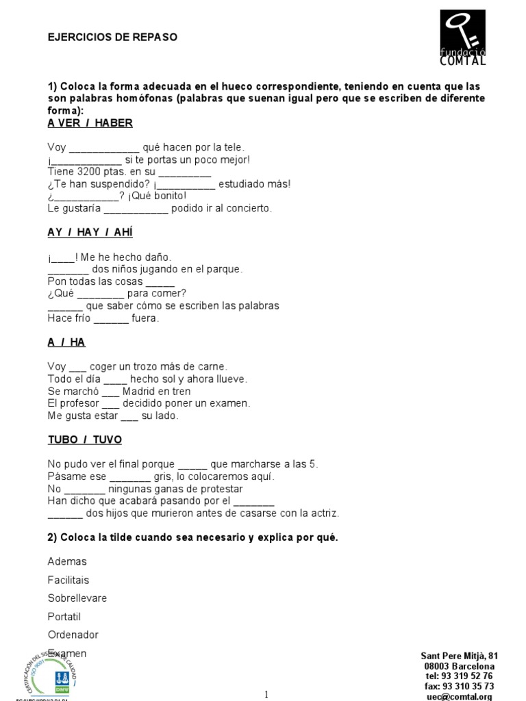 Ejercicios de repaso castellano 1º ESO | Semiótica | Gramática