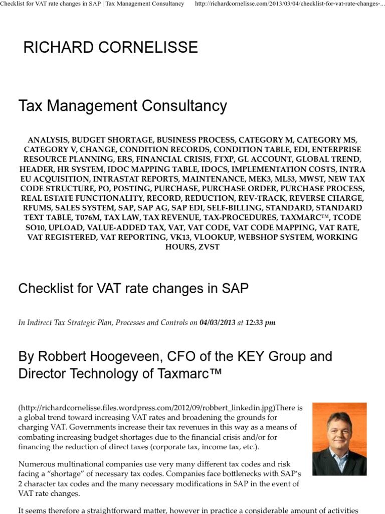Checklist For VAT Rate Changes in SAP - Tax Management Consultancy ...