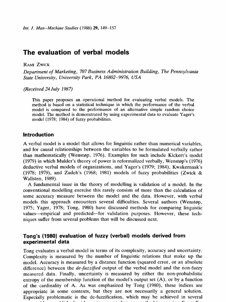 Verbal Models | Fuzzy Logic | Cluster Analysis