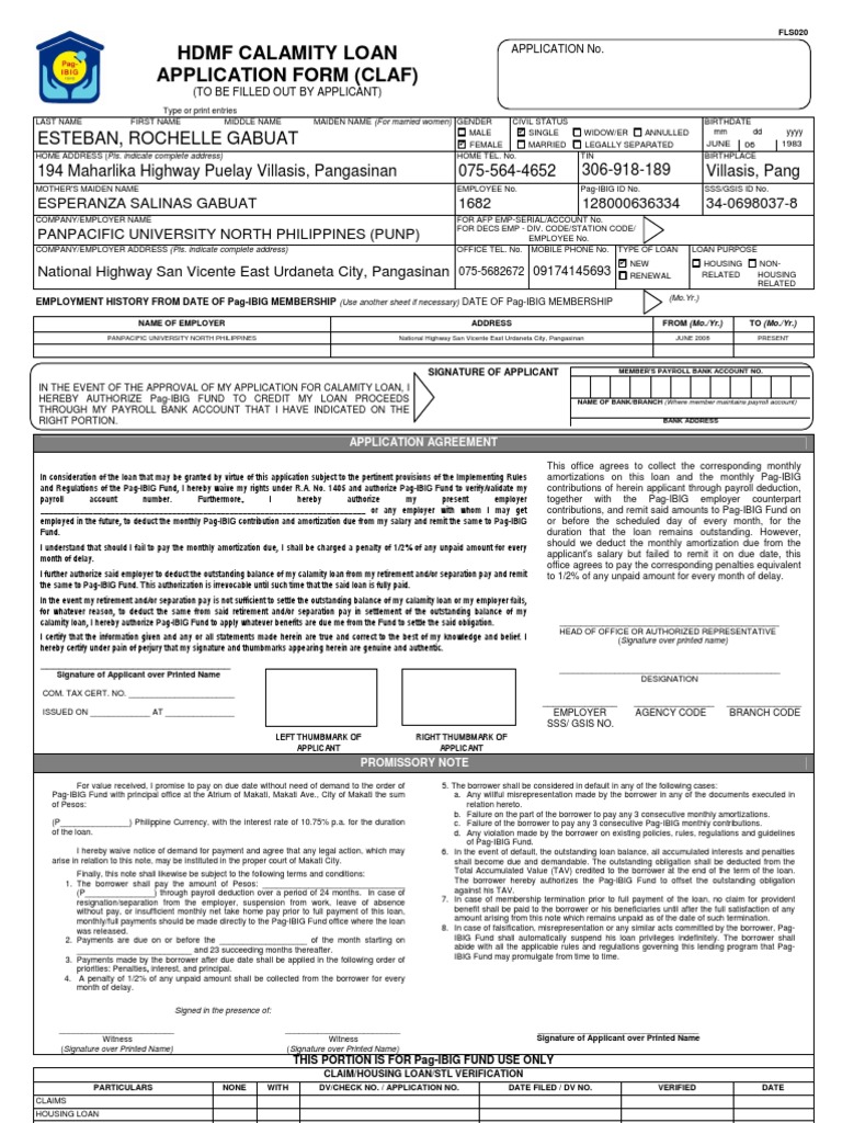 HDMF Calamity Loan Application Form | PDF | Loans | Payroll