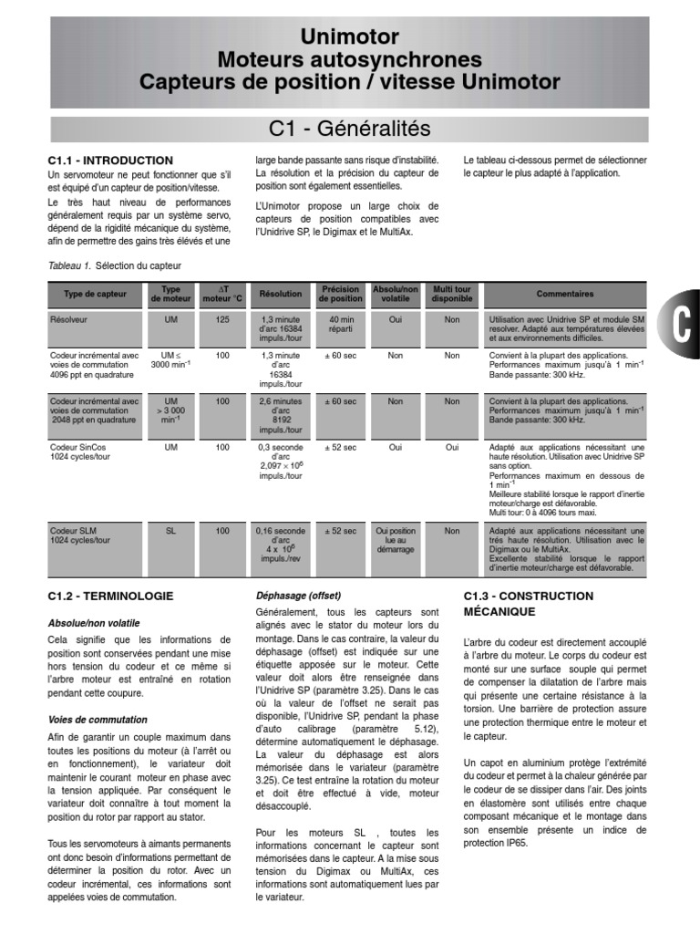 Docum Leroy Somer Unimotor Codeurs | PDF | Électrotechnique | Électromagnétisme