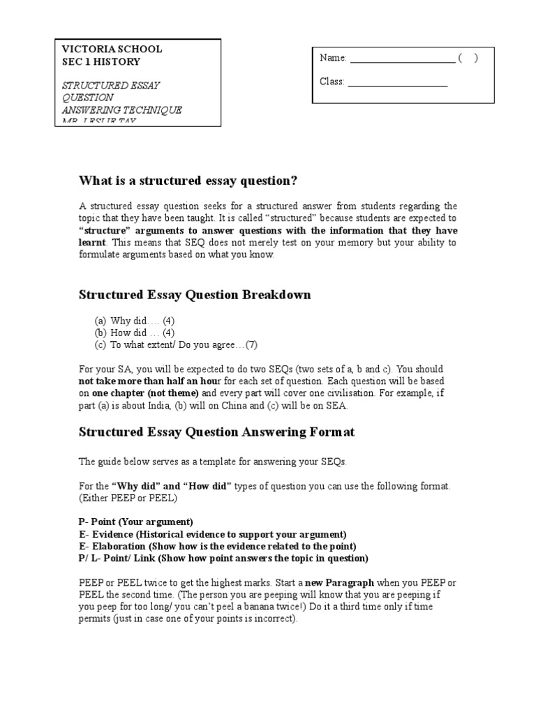 SEQ Revision | PDF | Question | Essays