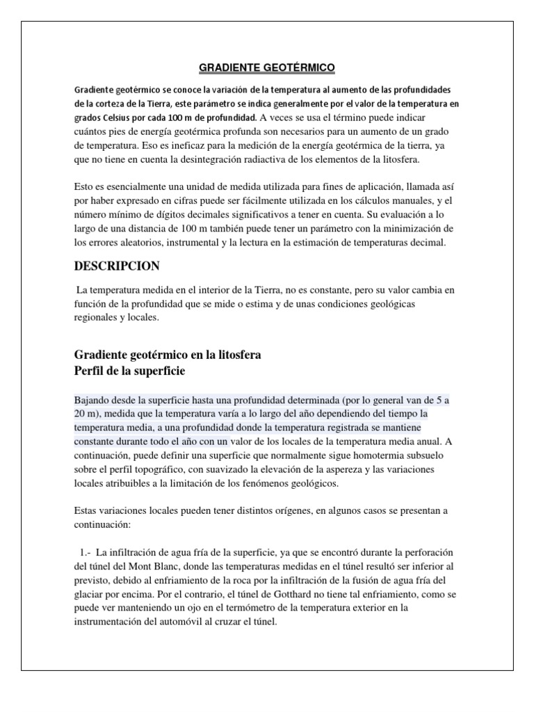 Gradiente Geotérmico y Temperatura | PDF | Tierra | Calor