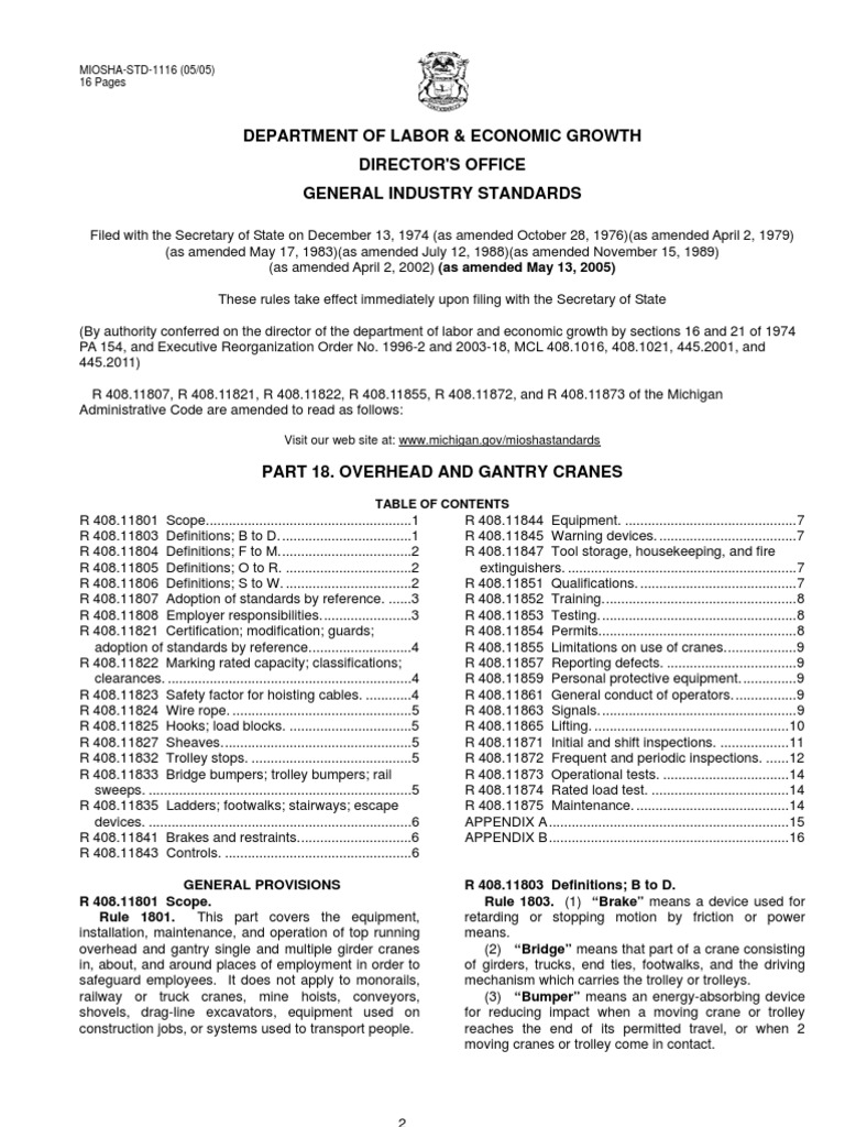 2005 Miosha Part 18 Standards | PDF | Crane (Machine) | Switch