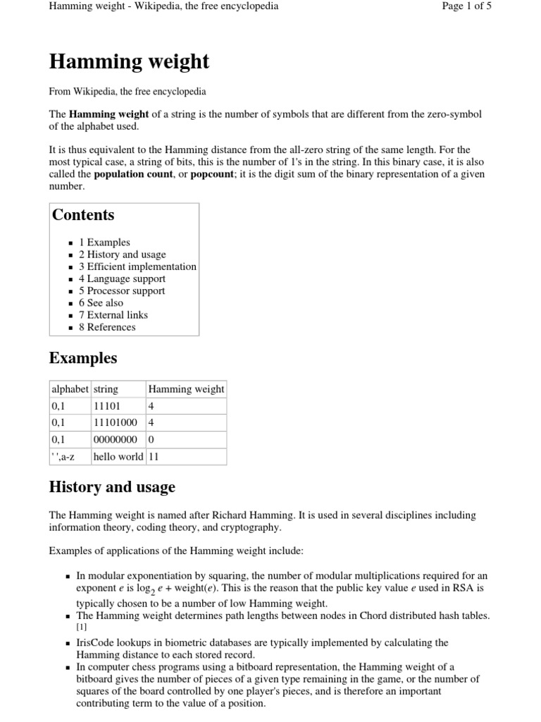 Hamming Weight | PDF | Areas Of Computer Science | Computing