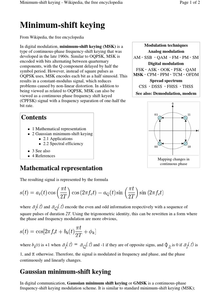 MSK Minimum-Shift Keying | PDF | Modulation | Broadcasting
